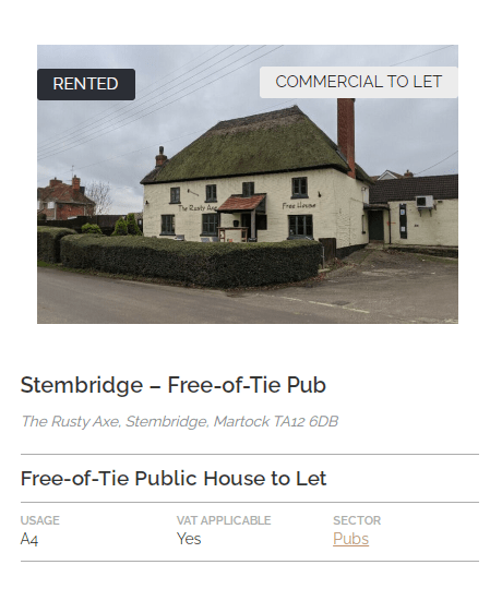 COMPLETED LEASE – The Rusty Axe, Stembridge, Martock TA12 6DB | Blue Alpine