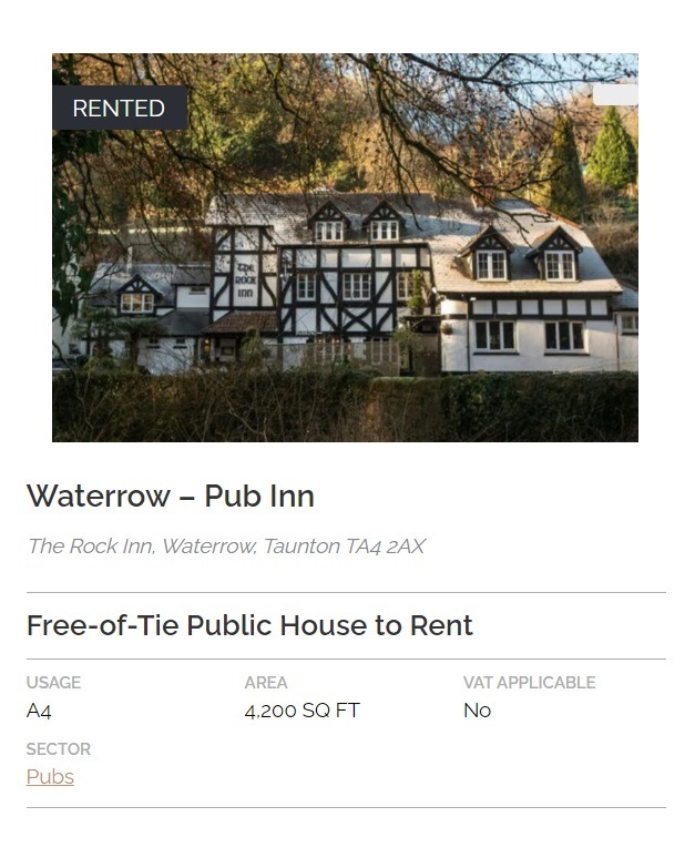 COMPLETED LEASE - The Rock Inn, Waterrow, Taunton TA4 2AX | Blue Alpine