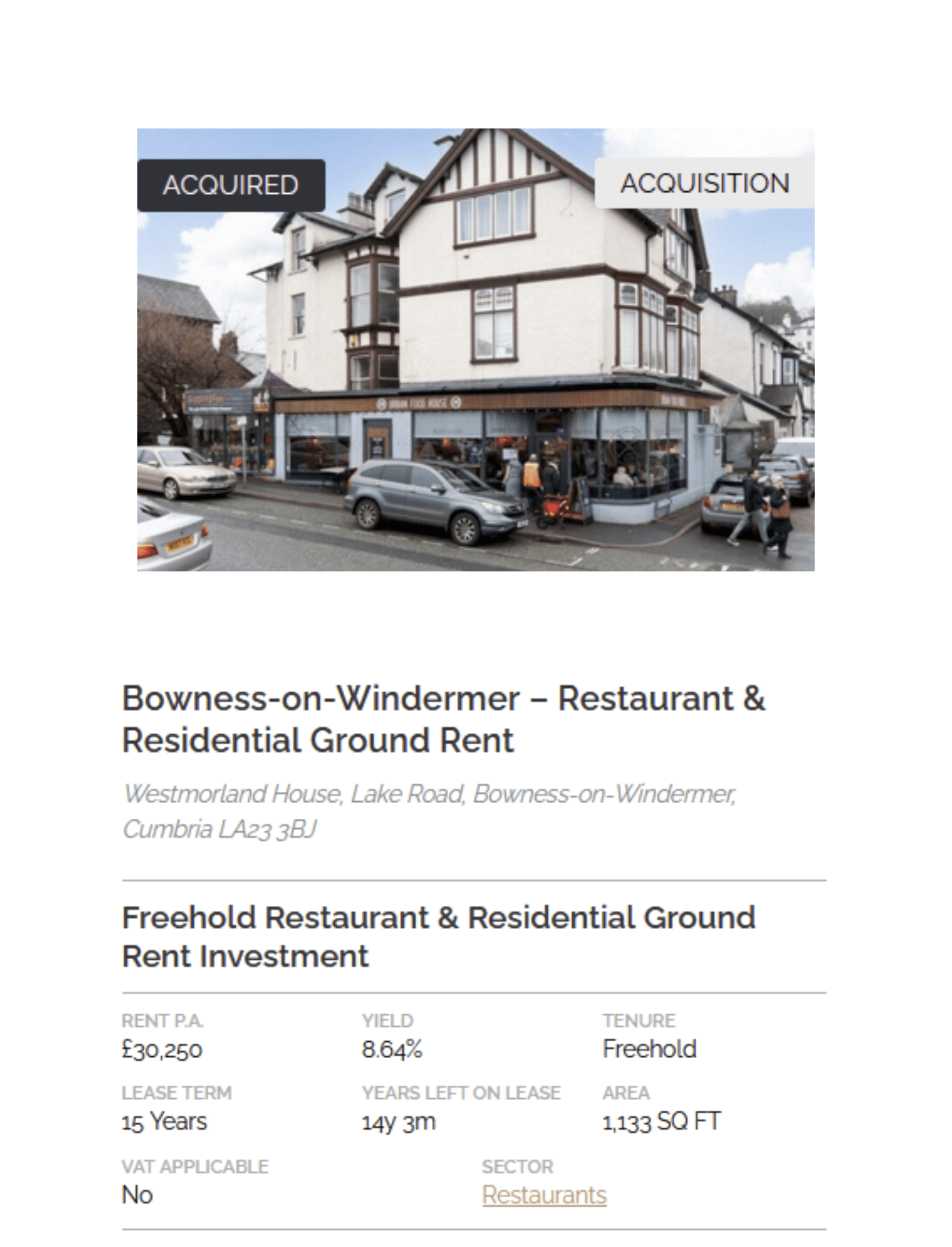 COMPLETED SALE - Westmorland House, Lake Road, Bowness-on-Windermer ...